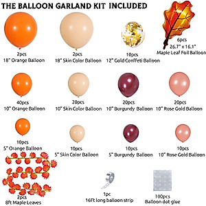 Thanksgiving Balloon Arch Kit,167PCS Fall Balloon Arch Kit, Orange Burgundy Rose Gold Confetti Balloons with Artificial Maple Leaves for Thanksgiving Decorations Autumn Party Baby Shower Decorations