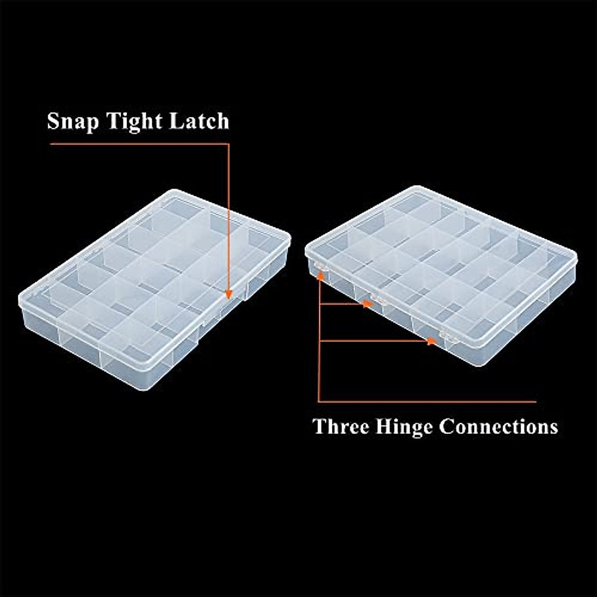 BangQiao 2 Pack Fixed 18 Grids Clear Plastic Compartment Container Case, Transparent Organizer Storage Divider Box with Lid for Bead, Button, Hardware, Screw, Sewing Kit, Craft Supplies