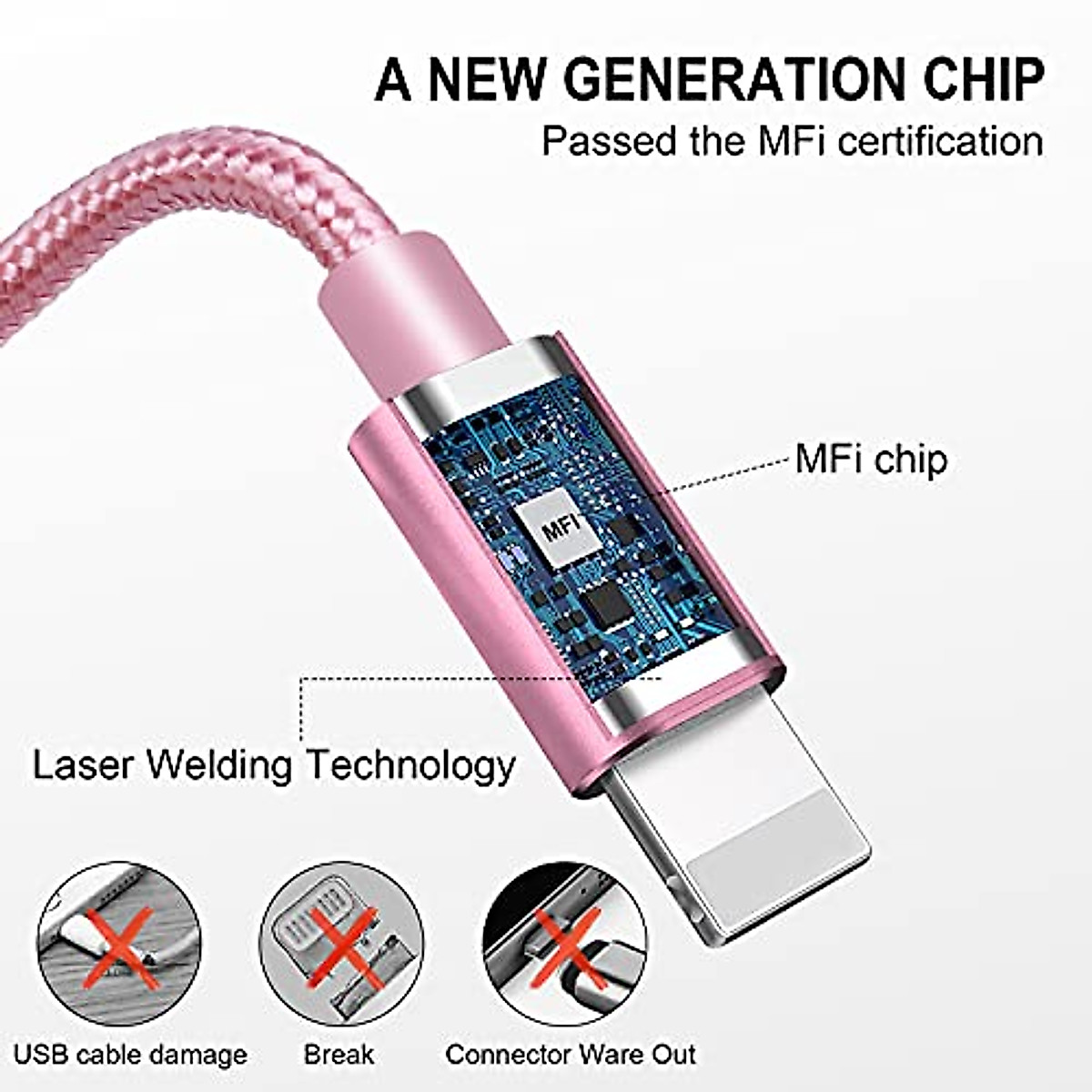 [Apple MFi Certified] iPhone Charger 3 Pack 10ft 6ft 3ft iPhone Charging Cables Nylon Braided Long USB Cable iPhone Charger Cord Compatible with iPhone 12 Pro Max 11 10 Xr Xs Max 8 7 6 5 SE - Pink