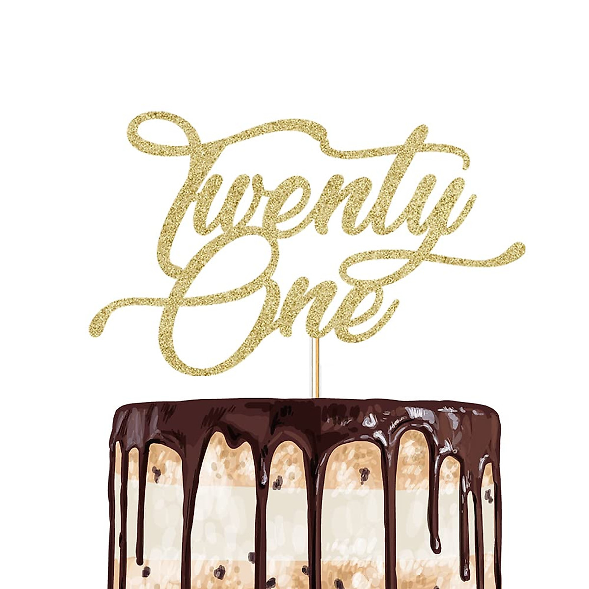 Twenty One Cake Topper- 21st Birthday Cake Topper,21st Birthday Decorations,21st Cake Topper,Happy 21st Birthday Cake Topper (Golden)