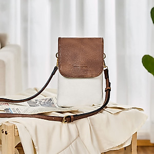BOSTANTEN Leather Small Crossbody Bags for Women Designer Cell Phone Bag Wallet Purses Adjustable Strap White with Brown