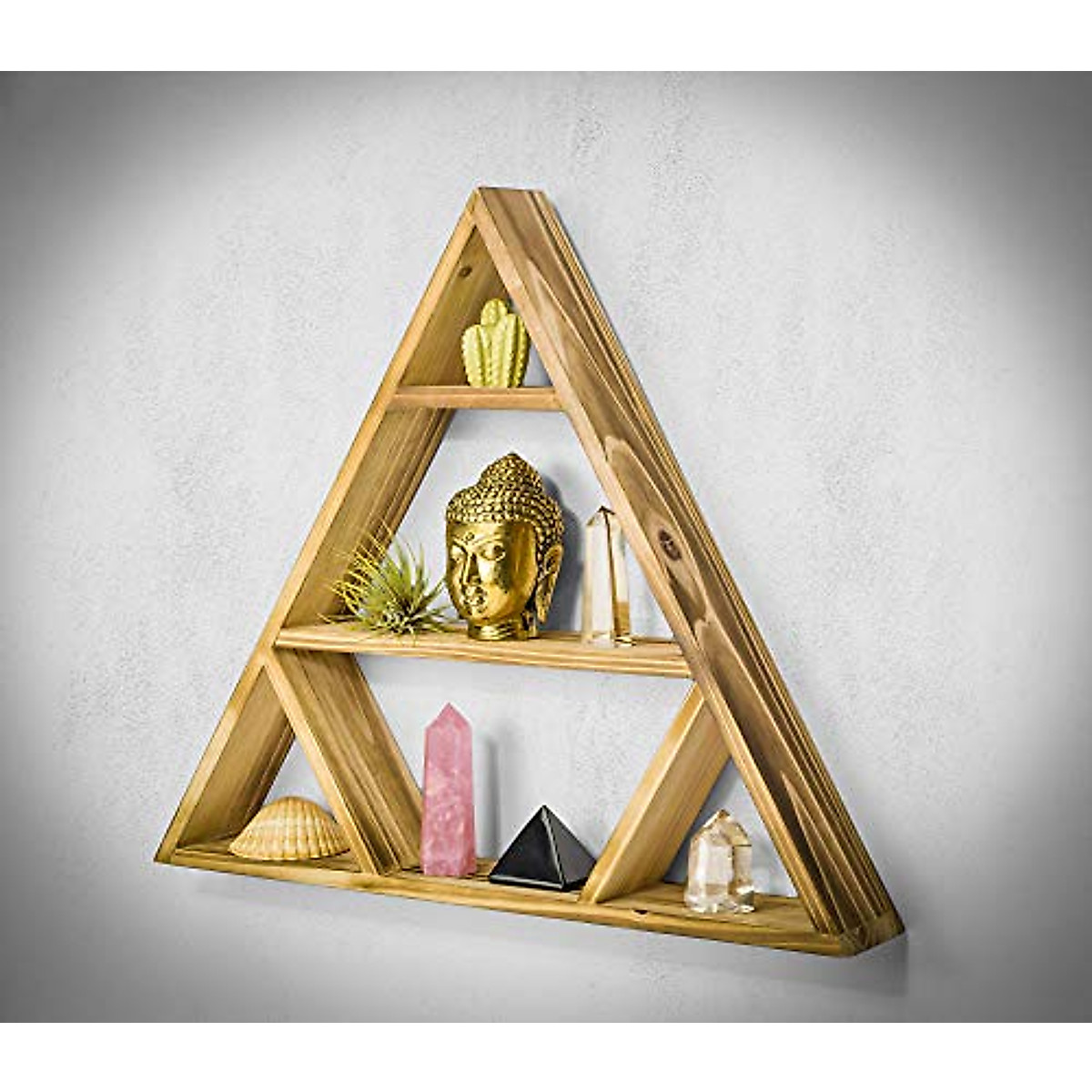 Triangle Shelf for Crystals and Healing Stones Display Floating Shelf, Large 19" Rustic Wood Wall Shelf or Tabletop Home Decor for Bedroom, Bathroom, Living Room, Office, Altar