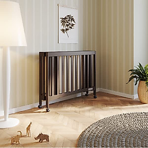 Child Craft London Mini Compact Folding Portable Crib with 2” Crib Mattress and 2 Easy Roll Locking Wheels, Durable Pine Wood Construction (Dapper Gray)