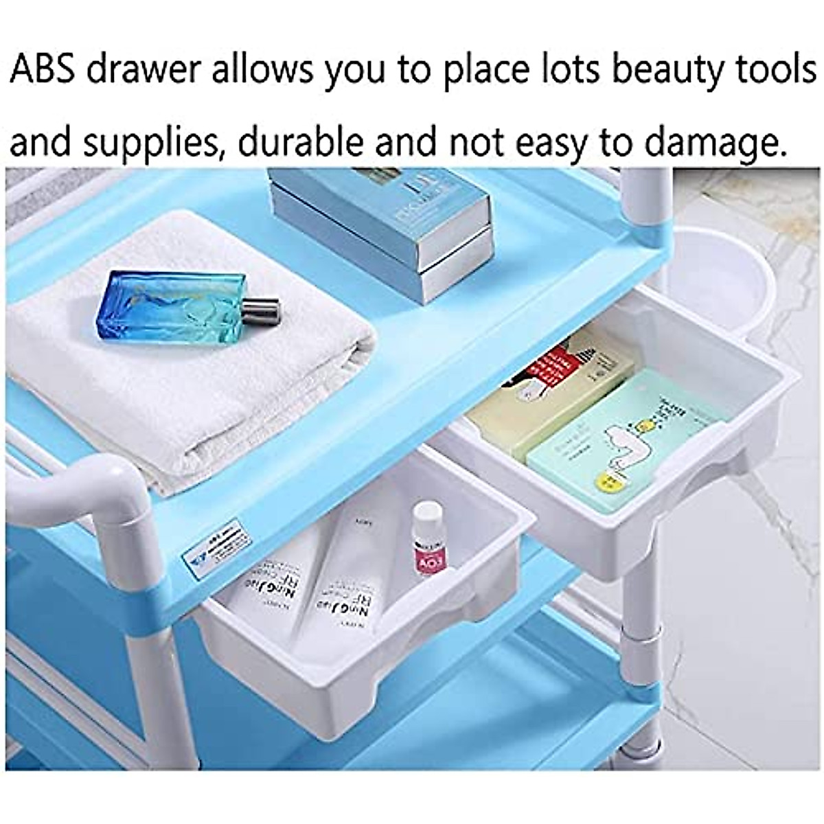 Cart Trolley, Lab Clinic Serving Cart Trolley Trolley On Wheels Portable Medical Utility Cart with Drawers & Dirt Bucket, 3 Tier Beauty Salon Equipment Rolling Trolley On Wheel, 220-330lbs Load Capaci