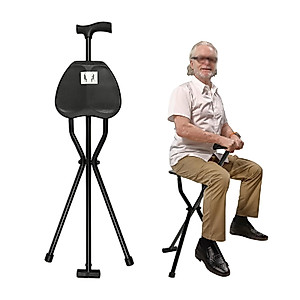Walking Cane Chair, Walking Stick, Portable Folding Cane with Seat is 34 Inches Tall, Supports up to 240 Pounds, Anti-Slip Lightweight Walking Stick for Seniors (Black)