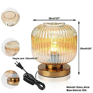 Auwieou Modern Table Lamps Gold Table lamp Amber Ribbed Glass Shade Desk lamp Bedside Table lamp nightstand lamp Small Table lamp for Bedroom Living Room Office end Table Side