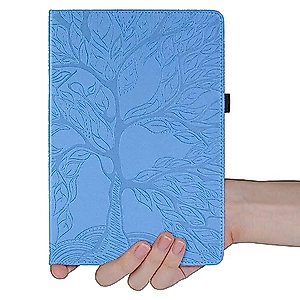 Schaflie Compatible with iPad 10th Generation Case 2022 iPad 10.9 Case 360 Rotating Cover PU Leather Stand Function with Tree Embossed with Pen Holder Cover for iPad 10th Generation Blue