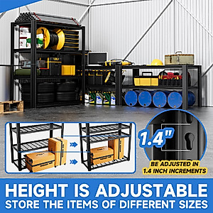 CYNNDA 4-Tier 40" W x 19.7" D x 60" H Garage Shelf Heavy Duty Metal Garage Shelving Load 2200LBS Utility Shelves Industrial Rack Adjustable Shelves for Garages Basement Storage Shelves (Black)