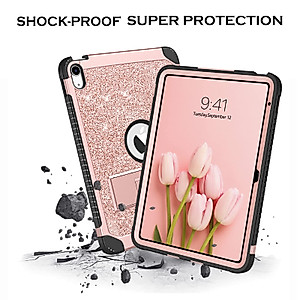YINLAI Case for iPad 10th Generation, iPad Case 10th Generation 2022 10.9-Inch Kid Girl Women Slim Stand Glitter Bling Shockproof Protective Cover for iPad 10th Gen A2696/A2757/A2777, Rose Gold/Pink
