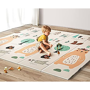 UANLAUO Foldable Baby Play Mat, Extra Large Waterproof Activity Playmats for Babies,Toddlers, Infants, Play & Tummy Time, Foam Baby Mat for Floor with Travel Bag (Bear(79x71x0.4inch))