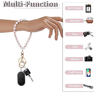 Lostars Wristlet Keychain Bracelet 14k Gold Keychain Cute Crystal Keychain Beaded Key Chain Wristlet for Car Keys (Pink Crystal)