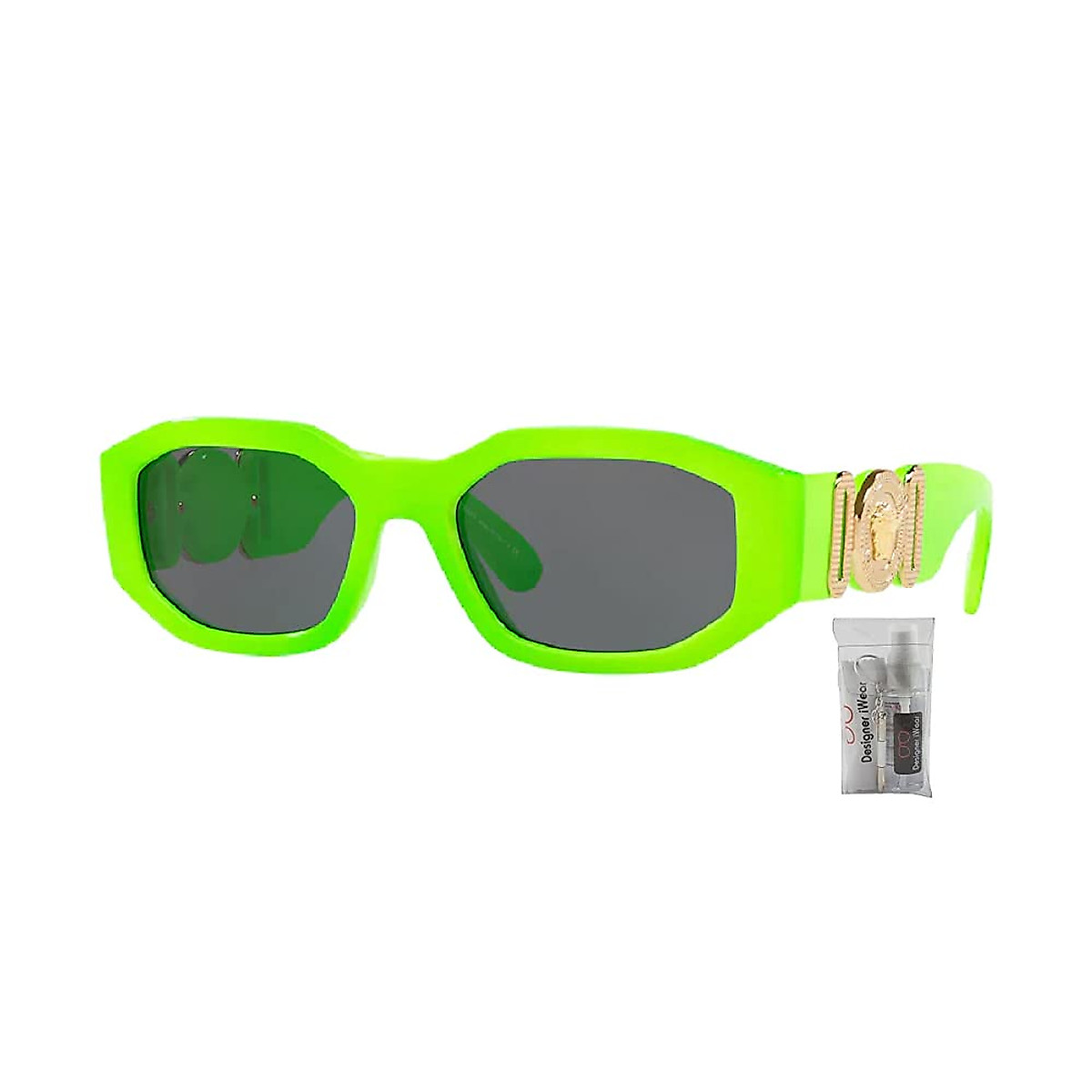 Versace VE4361 531987 53MM Green Fluo/Dark Grey Rectangular Sunglasses For Men For women + BUNDLE with Designer iWear Eyewear Kit