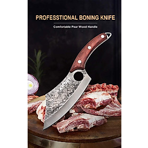 Kitory Boning Meat Cleaver 7", Japan Kitchen Chef Butcher Knife, Hand Forged High Carbon Steel Blade, Full Tang, Pearwood Handle, 2024 Gifts For Women and Men