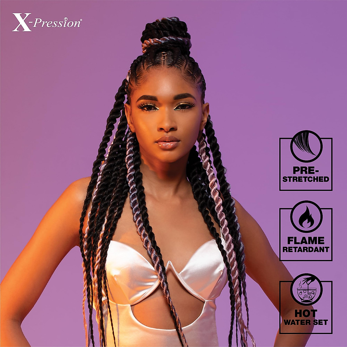 Sensationnel X-pression prestretched braiding hair - 3x braid 58 inch all kanekalon flame retardant synthetic braid for box braids and twists (1 pack, 1B OFFBLACK)