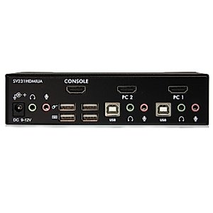 StarTech.com 2 Port USB HDMI KVM Switch with Audio and USB 2.0 Hub - 1080p (1920 x 1200), Hotkey Support - Dual Port Keyboard Video Monitor Switch (SV231HDMIUA), Black