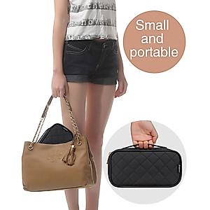 Relavel Makeup Bag, Small Makeup Bag for Women, Travel Cosmetic Bag, 2 Layers Waterproof Makeup Organizer Storage with Makeup Brush Holder, Black