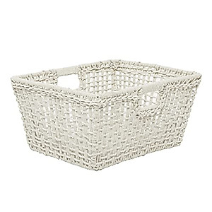 CosmoLiving by Cosmopolitan Cotton Rectangle Storage Basket with Handles, 19" x 16" x 10", White
