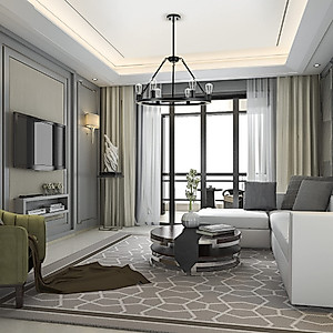 Linea di Liara Sonoro Black Chandelier Dining Room Light Fixture Small Wagon Wheel Chandelier Rustic Round Industrial Modern Farmhouse Chandeliers for Dining Room Entryway Foyer, 7 Bulbs Included