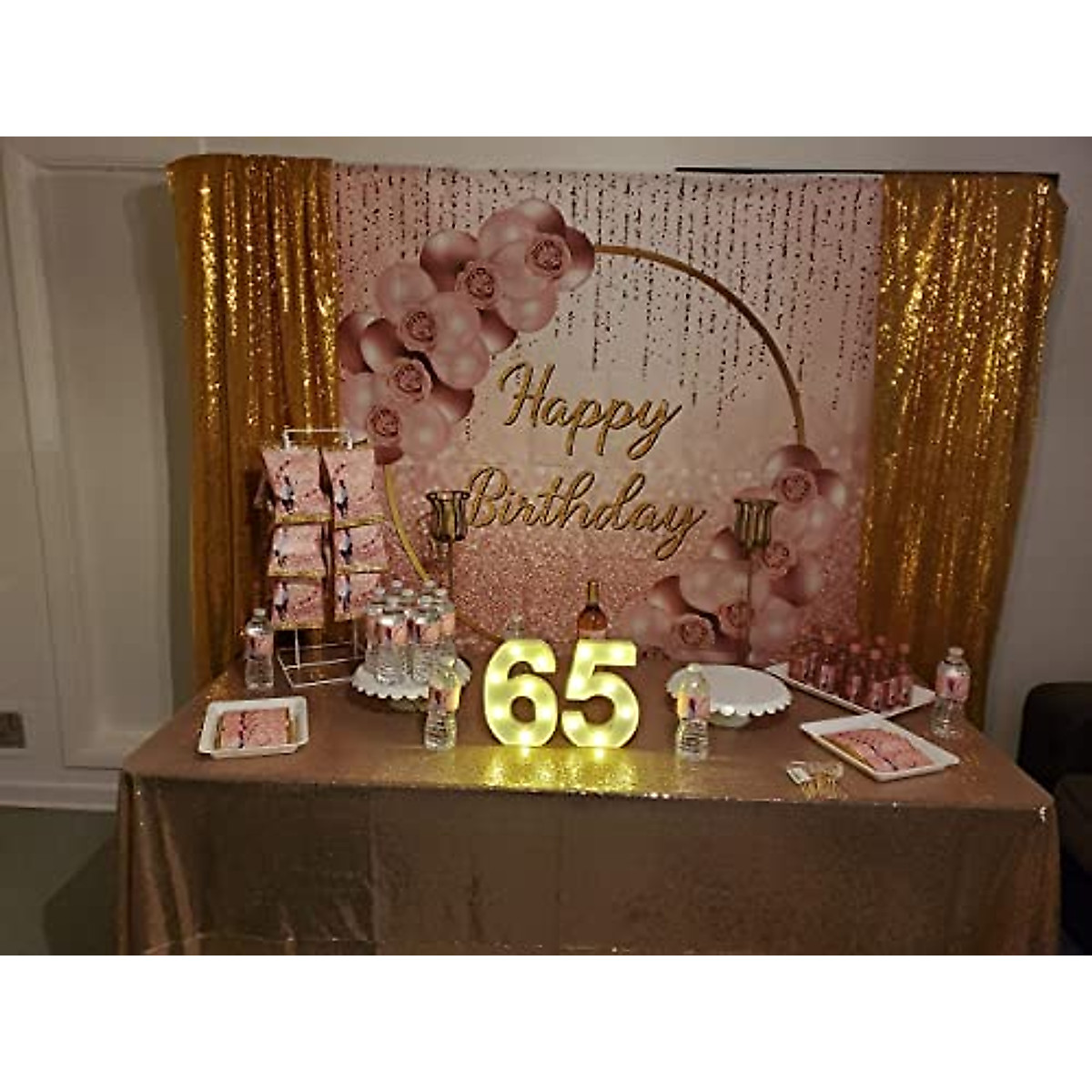 Pink Rose Gold Happy Birthday Photography Backdrop Glitter Sparkle Balloon Women Sweet Princess Girl Women Birthday Party Photo Background Dessert Cake Table Decor Props(7x5FT)