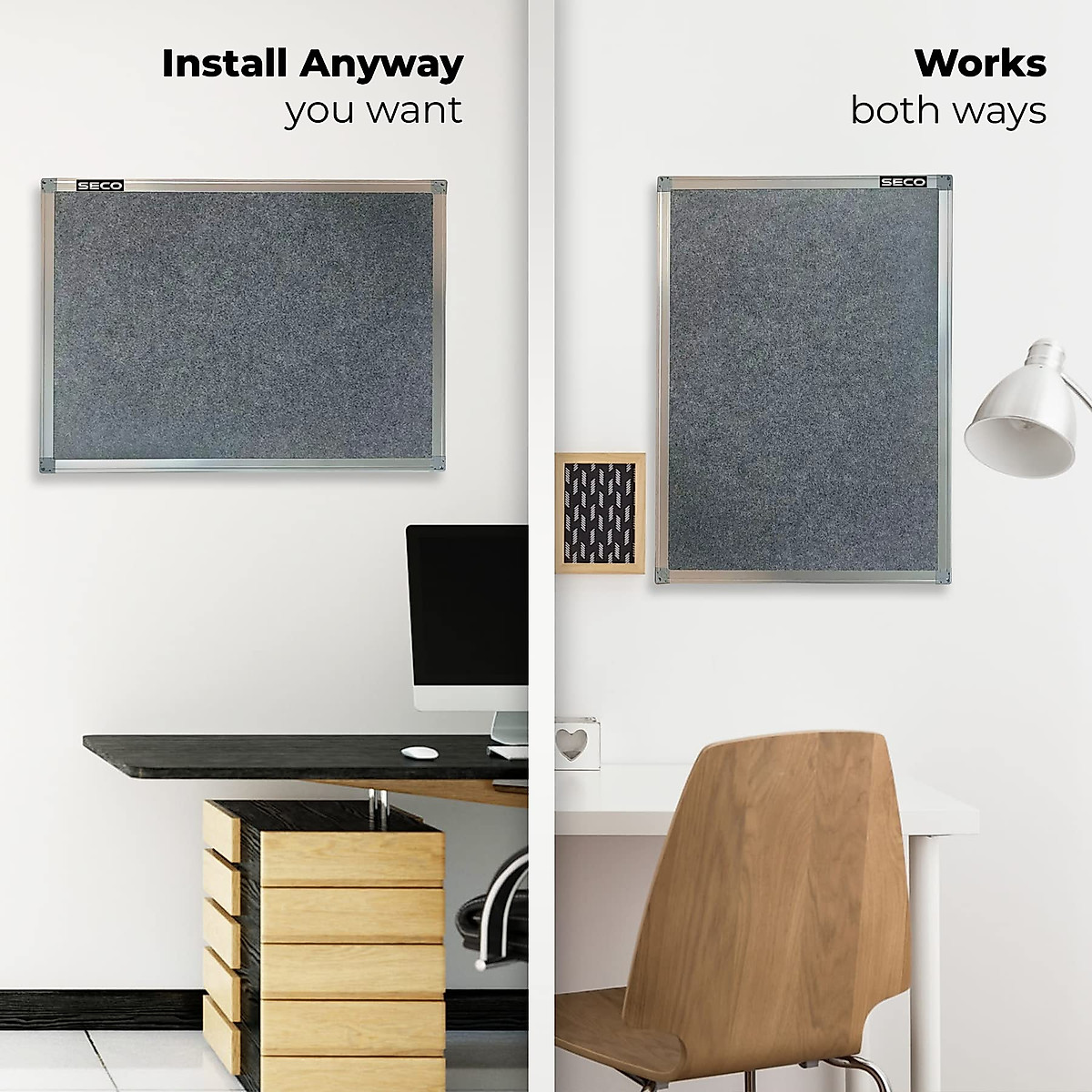 SECO Felt Backed Noticeboard 18 x 24 Inch Bulletin Board with Aluminium Frame, Grey