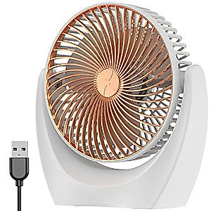Chchmu USB Desk Fan Mini Desktop Table Fans 2 Speeds Personal Quiet Fan with Strong Airflow Portable Cooling Fan with Head Adjustable for Home Bedroom Office Table & Desktop, Gold