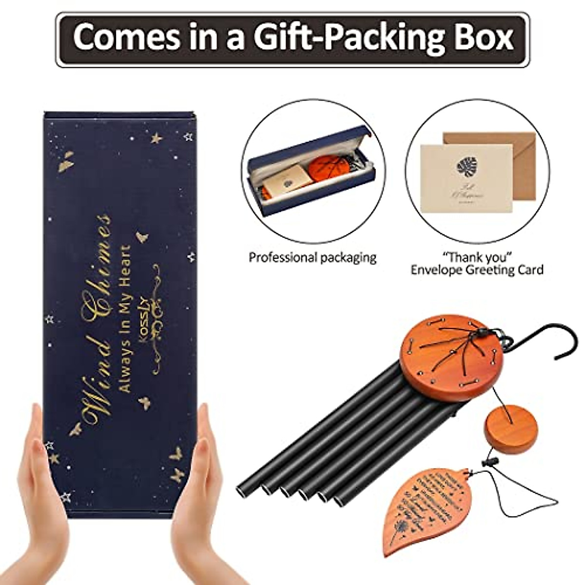 KOSSLY Sympathy Wind Chimes,32" Memorial Wind Chimes for Loss of Loved One, Sympathy Memorial Bereavement Gift,in Memory of Loved One Loss of Mother Father，Home Decor Garden Patio Outdoor-Black