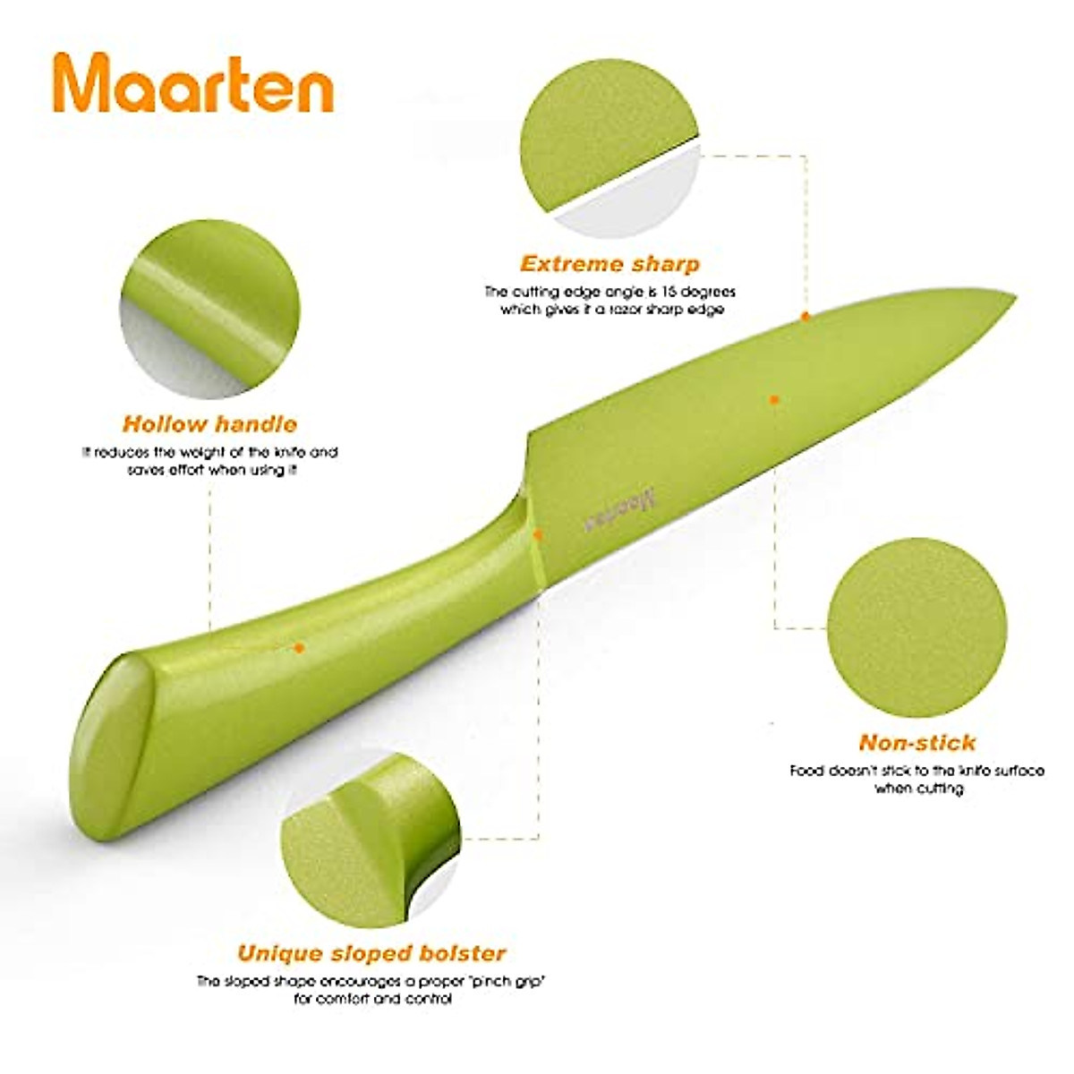 Maarten Kitchen Knives Set - 4 Piece Stainless Steel Chef Knife Set with Sheath - Boxed Knife Sets Gifts for Family (Green)