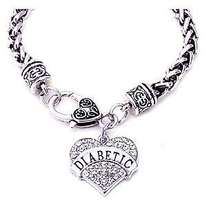 JGFinds Diabetic Awareness Alert Charm Women's Jewelry Bracelet, 7.5 Inch Silver Tone with Medical Love Heart Stating Diabetic, Lead and Nickel Free Bracelet