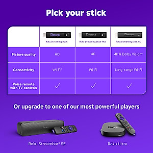 Roku Streaming Stick 4K | Streaming Device 4K/HDR/Dolby Vision with Roku Voice Remote and TV Controls
