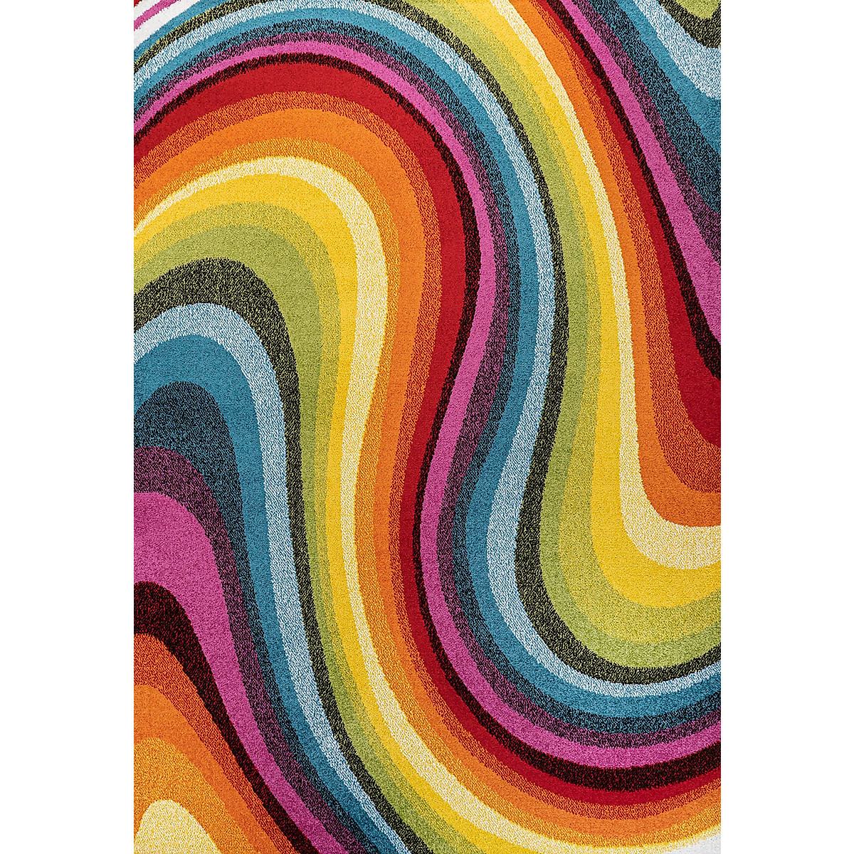 JONATHAN Y DZC100A-5 Flow Abstract Swirl Indoor Area Rug, Kids & Novelty, Modern, Coastal, Bedroom, Kitchen, Living Room, Easy-Cleaning, Non-Shedding, 5 X 8, Red/Yellow/Blue