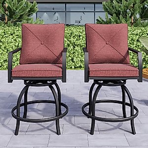 PatioFestival Outdoor Swivel Bar Stools Bar Height Patio Chair Set of 2 with Cushion & All Weather Steel Frame,Red