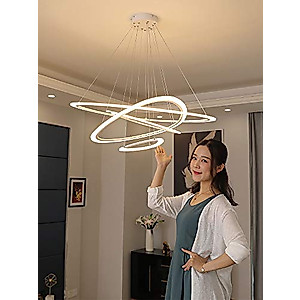 Ziplighting Modern LED Chandelier Pendant Light with 4 Triangle Ring Adjustable Pendant Light Ceiling Fixture Contemporary for Bedroom Living Room Dining Room Kitchen Island with Remote Control