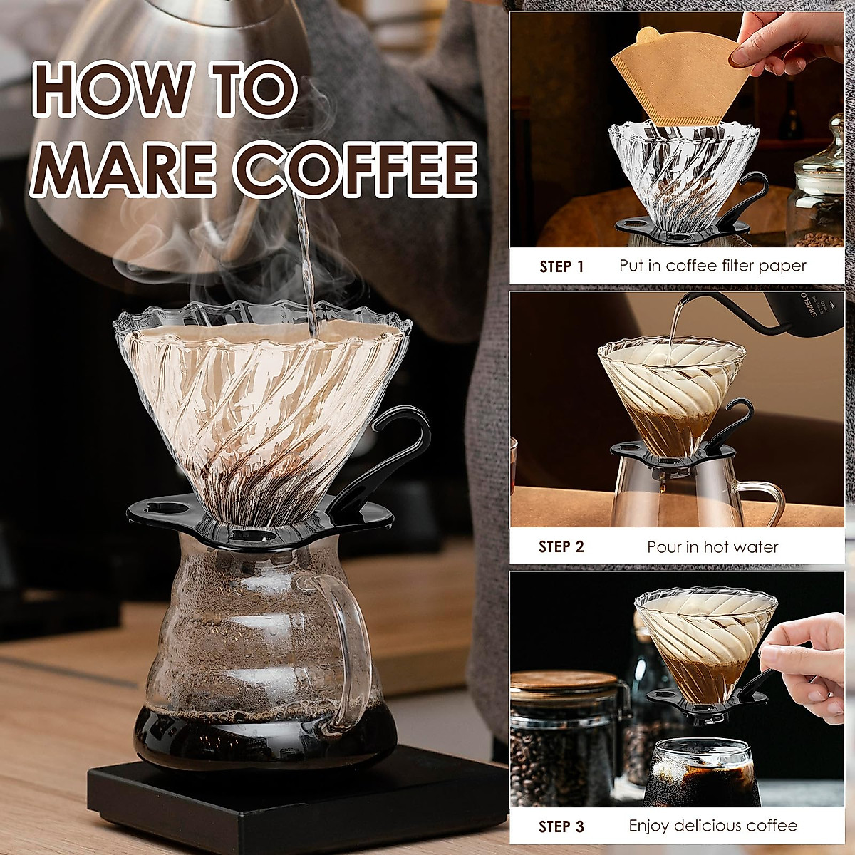 Yanyole V60 Pour Over Coffee Dripper,02 Coffee Filter For 1-4 Cups.Reusable Coffee Maker,60°Heat-Resistant Glass Coffee Cone