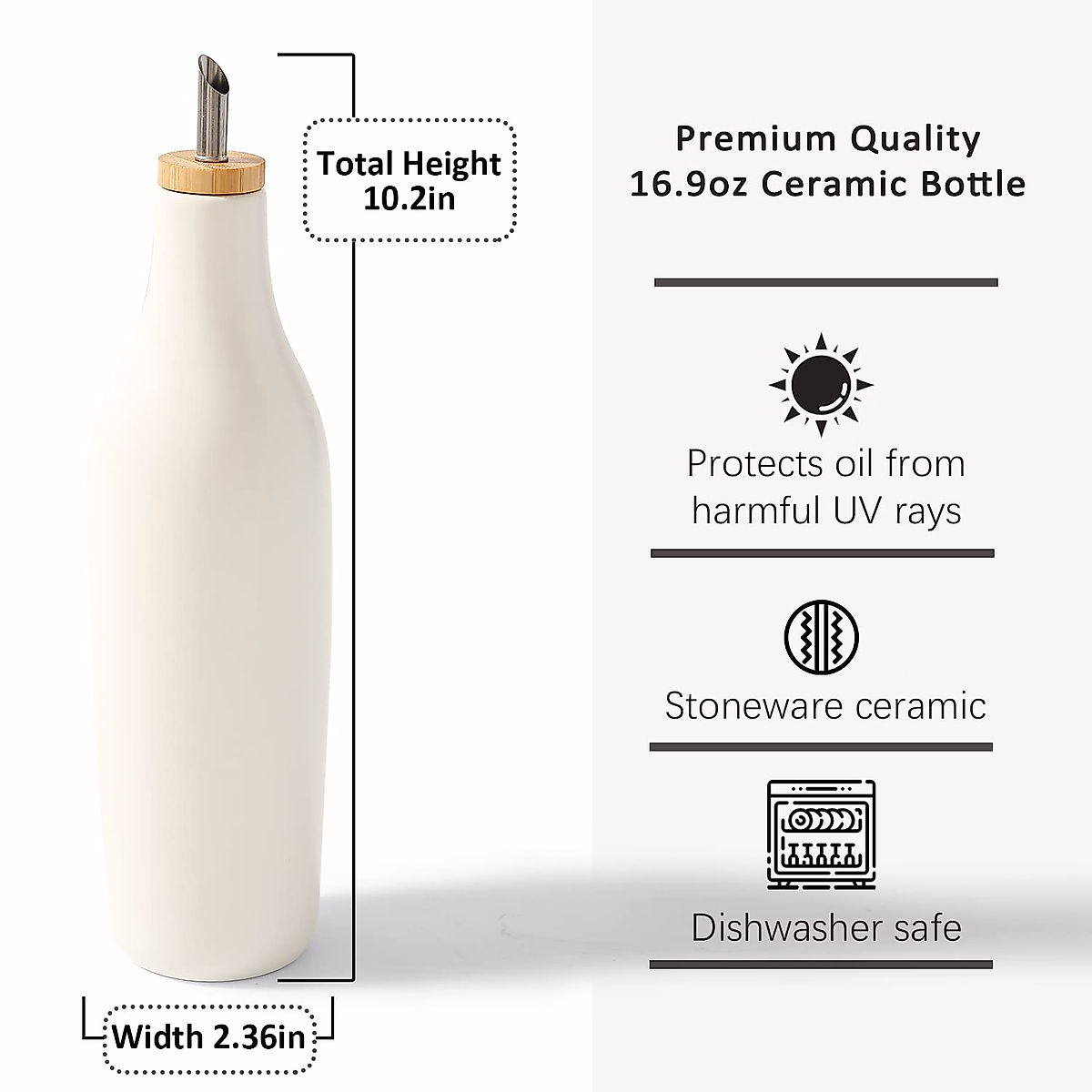 HOMCDALY Ceramic Olive Oil Dispenser Bottle, White Oil Dispenser Bottle for Kitchen, Large Capacity 16.9oz Oil and Vinegar Bottles Dispenser, Oil Container, Kitchen bottle for oil vinegar syrups(W)