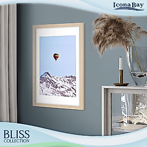 Icona Bay 12x16 Light Oak Picture Frame Fits 11x15 Photos with Mat to 9x12 Image, Modern Style Wood Composite Poster Frame, Wall Mount Only, Bliss Collection