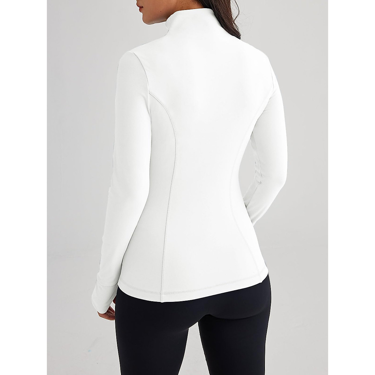 Trendy Queen Womens Lightweight Zip Up Jackets Mock Turtleneck Fall Hoodies Fitted 2024 Athletic Workout Clothes with Pockets White L