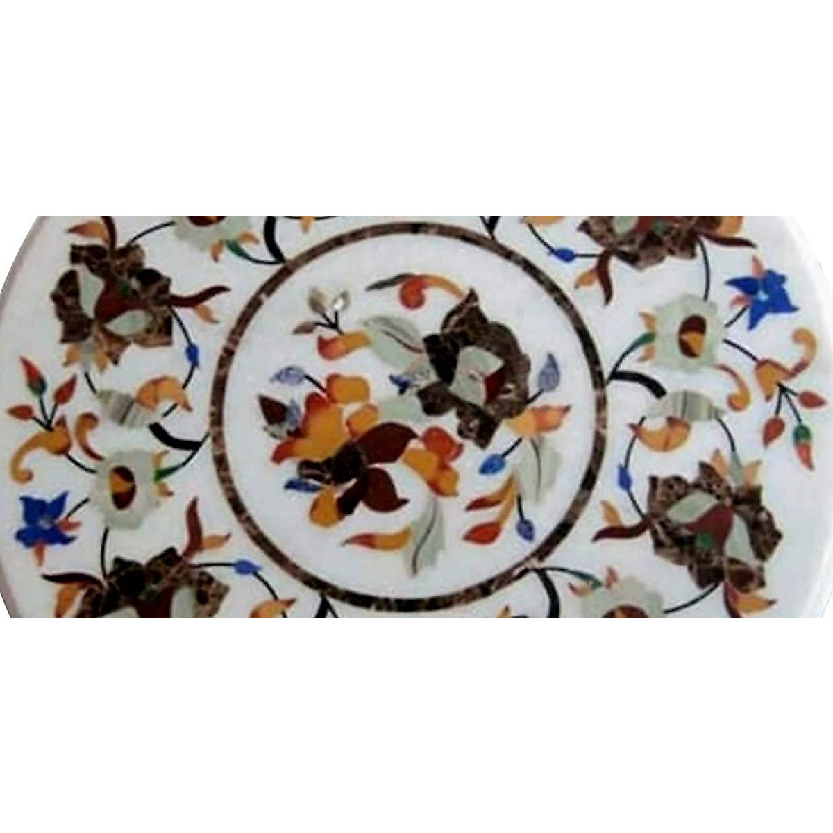 Pietra Dura White Marble Round 27" x 27" Inch Dining Table Top, Stone Coffee Table Top, Marble Centre Table Top Natural Indian Makrana White Marble Table Top, Piece Of Conversation