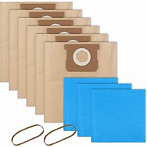 19-3100 Shop Vac Bags Compatible with Stanley 5 to 6 Gallon wet dry vacuum, 6 Pack Disposable Filter Bags and 3 Pack Reusable Filter Bags and 2 Bands