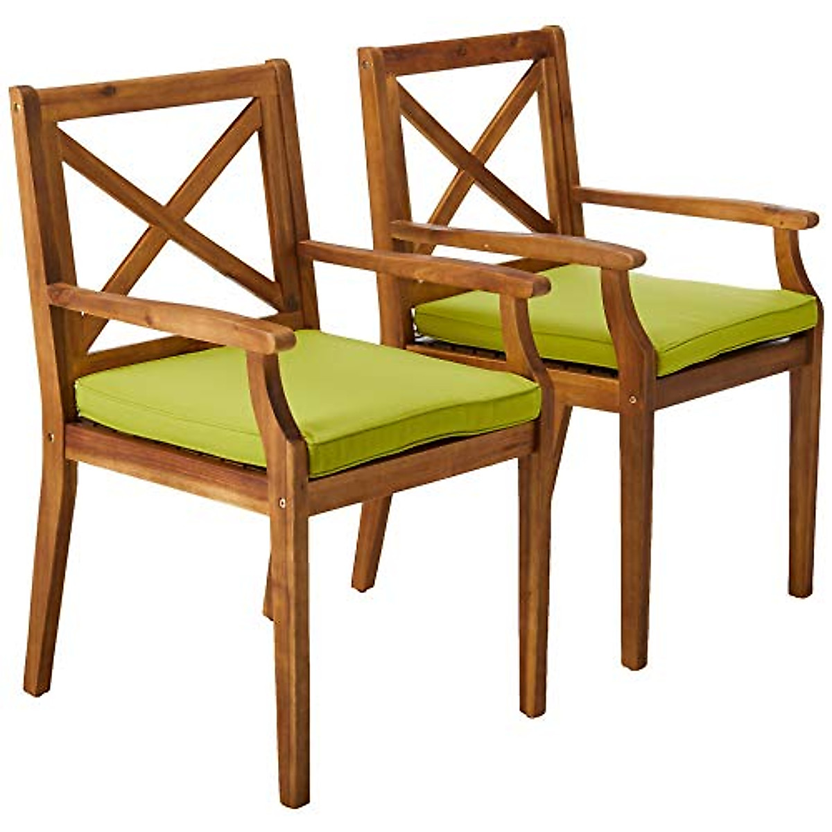 Christopher Knight Home Peter | Outdoor Acacia Wood Dining Chair Set of 2, Teak/Green Cushion