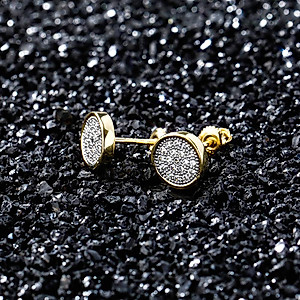 TOPGRILLZ Gold Srew On Diamond Stud Earrings 5A+ Cubic Zirconia 14K Gold Cluster Round Screw Back Earrings Hypoallergenic For Men Women Aretes De Hombre-Thin Round Silver