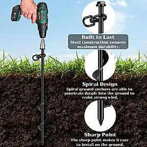 FAURIMMER 6 Pack Ground Anchor Heavy Duty Earth Anchors with T Handle Hex Wrench & Power Nut Driver, Metal Stakes Ground Anchors Screw in for Swing, Trampoline, Tents, Securing Animals