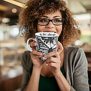 Karma Gifts 16 oz Black and White Boho Mug Butterfly - Cute Coffee and Tea Mug - Ceramic Coffee Mugs for Women and Men
