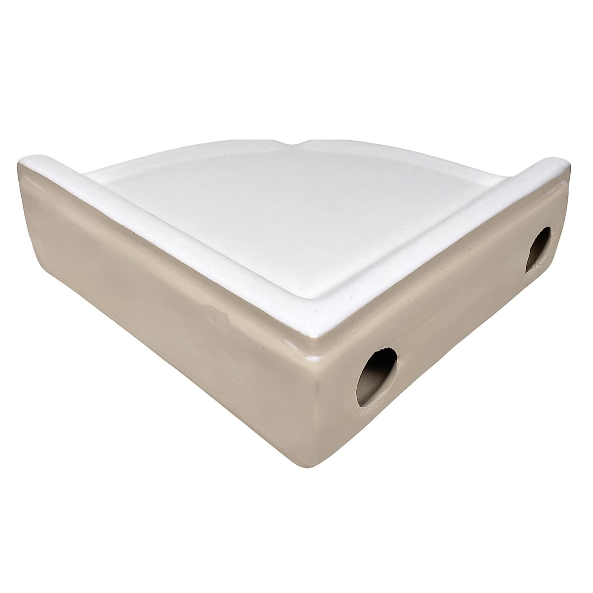 Tenedos White Glazed Ceramic Bathroom Accessory (Corner Shower) - Shampoo and Big Soap Holder- Not Flat Surface Installation