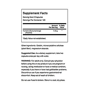 Swanson Turmeric Antioxidant, Joint Health, Cardiovascular, Liver Detox, Mood and Memory Support Supplement Curcuma Longa (Rhizome) 720 mg, 240 Capsules, 120 Servings, 1.44 Grams per Serving