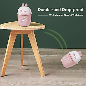 Benshukam Mini Trash Can with Lid Cute Rabbit Desktop Flip Small Trash Can 0.35 Gallons Countertop Garbage Cans for Bathrooms, Kitchens, Offices, Waste Basket for Dressing Table (White)