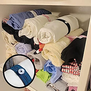 20Pcs Elastic Band with Buttonholes, Stretchable Connectable, Roll-up Clothes Storage Band, Adjustable Clothing Storage Strap with Button, Travel Luggage Space Saver, Drawer & Closet Organizer, Black