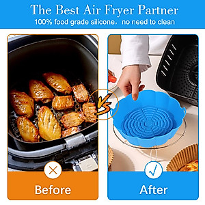 Silicone Air Fryer Liners 3 Pack Reusable Air Fryer Silicone Tray Basket Air fryers Silicone Pot Suitble for 3.5—5QT or Bigger Air fryers Oven（Blue,Grey,Pink)