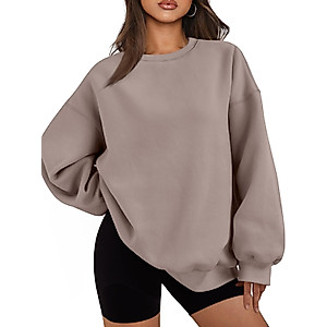 EFAN Womens Oversized Sweatshirts Hoodies Fleece Crewneck Sweaters Casual Tops Comfy Fall Fashion Outfits Winter Clothes 2025 CoffeeGrey M