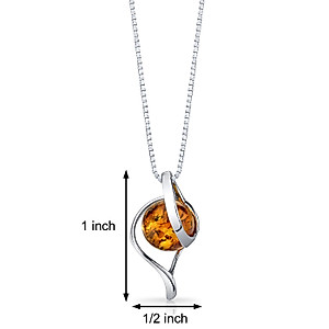 PEORA Genuine Baltic Amber Open Spiral Pendant Necklace for Women 925 Sterling Silver, Round Shape, Rich Cognac Color, with 18 inch Chain