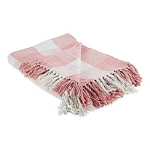 DII Buffalo Check Collection Rustic Farmhouse Throw Blanket with Tassles, 50x60, Pink/White